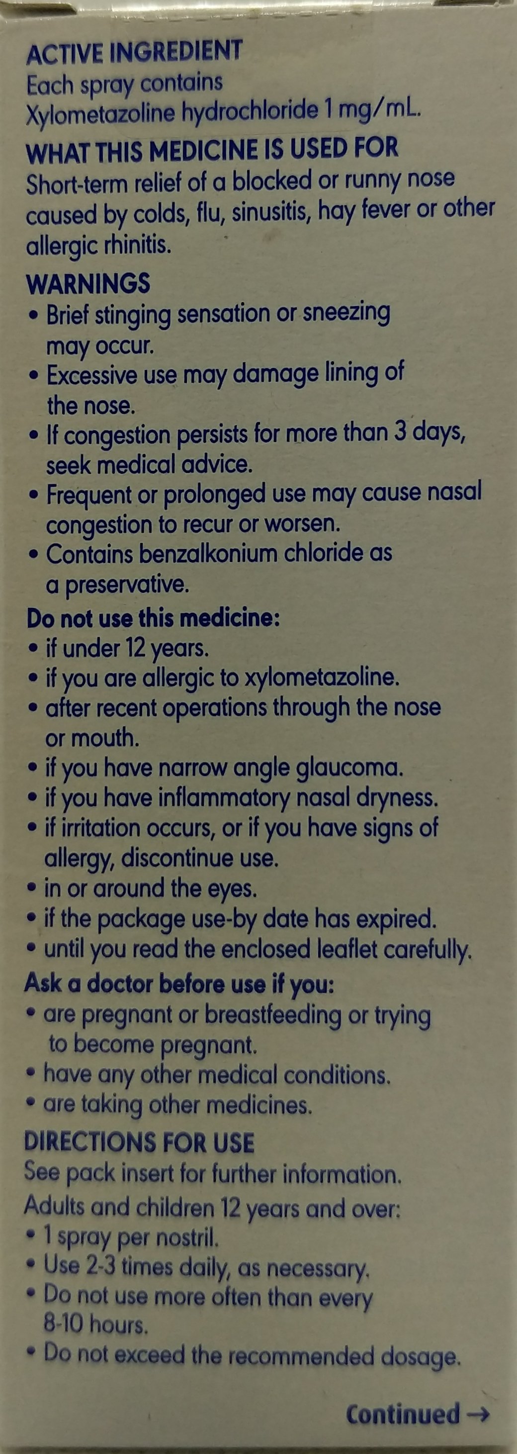 OTRIVIN MENTHOL METERED DOSE NASAL SPRAY 10ML