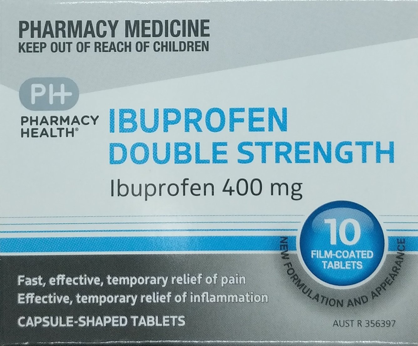 PHARMACY HEALTH IBUPROFEN 400MG DOUBLE STRENGTH 10 TABLETS