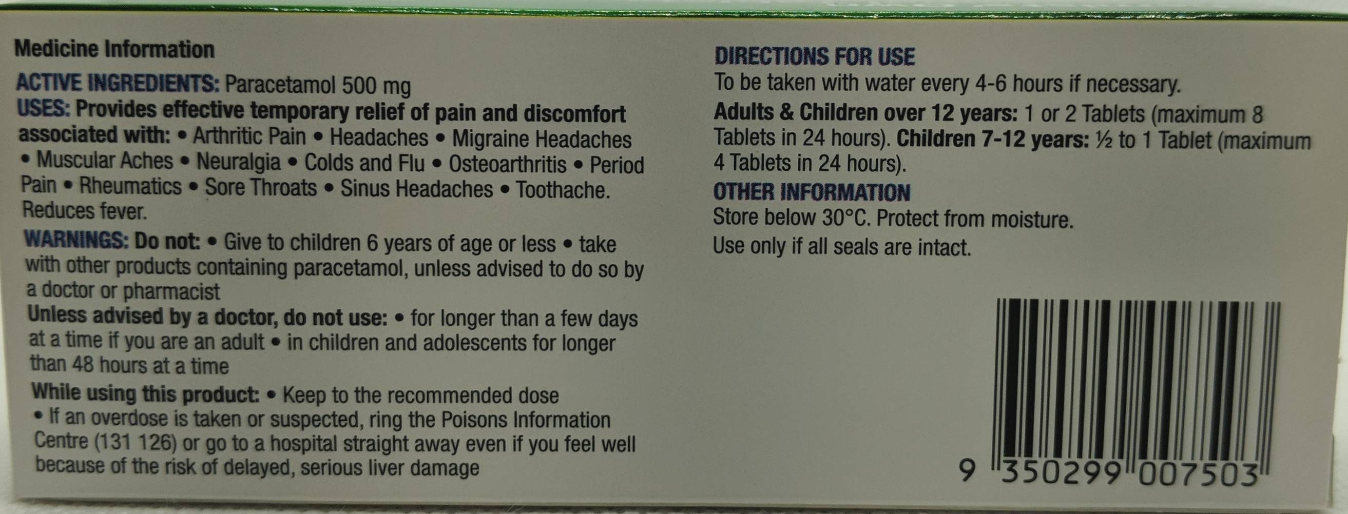 CHEMISTS OWN PARACETAMOL TABLETS 50