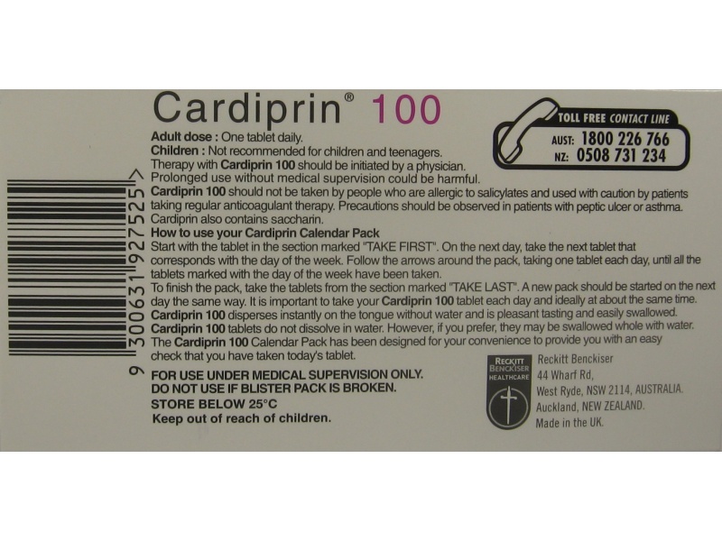 CARDIPRIN TABLETS 100MG 180