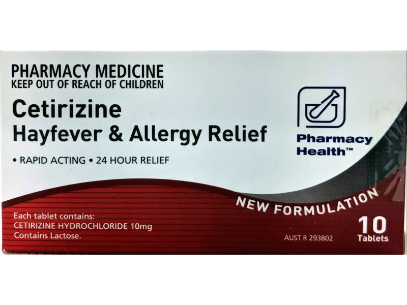 PHARMACY HEALTH CETIRIZINE 10MG 10 TABLETS S2